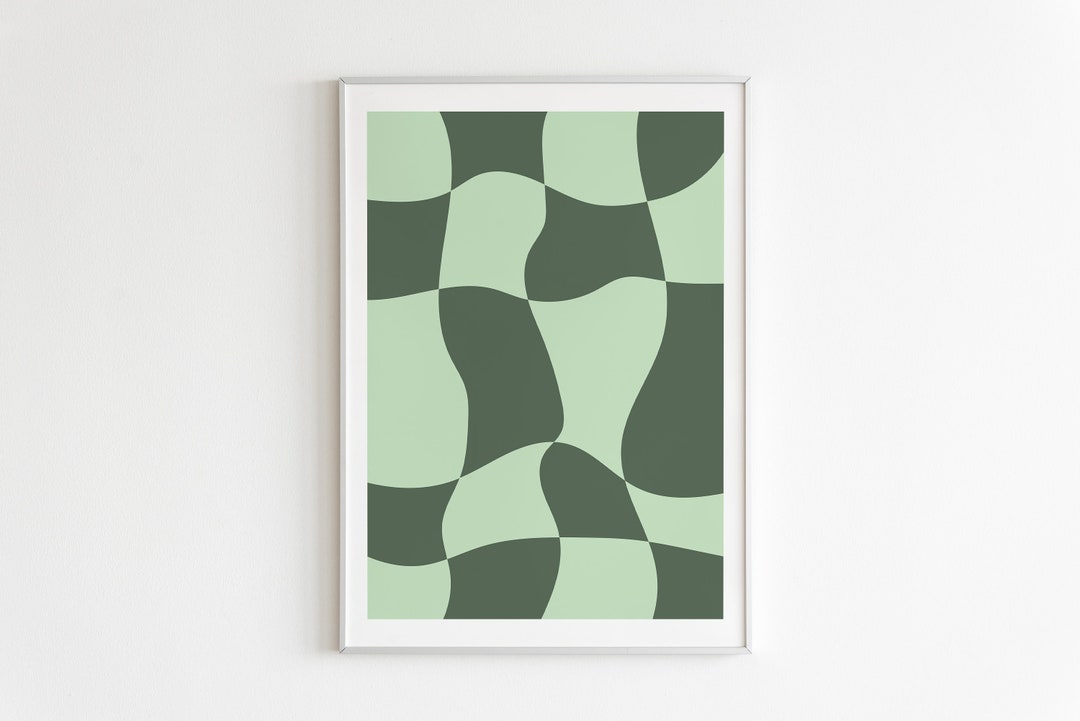 Funky Checkered Wavy, Green Art Print, Checkered Decor, Aesthetic ...