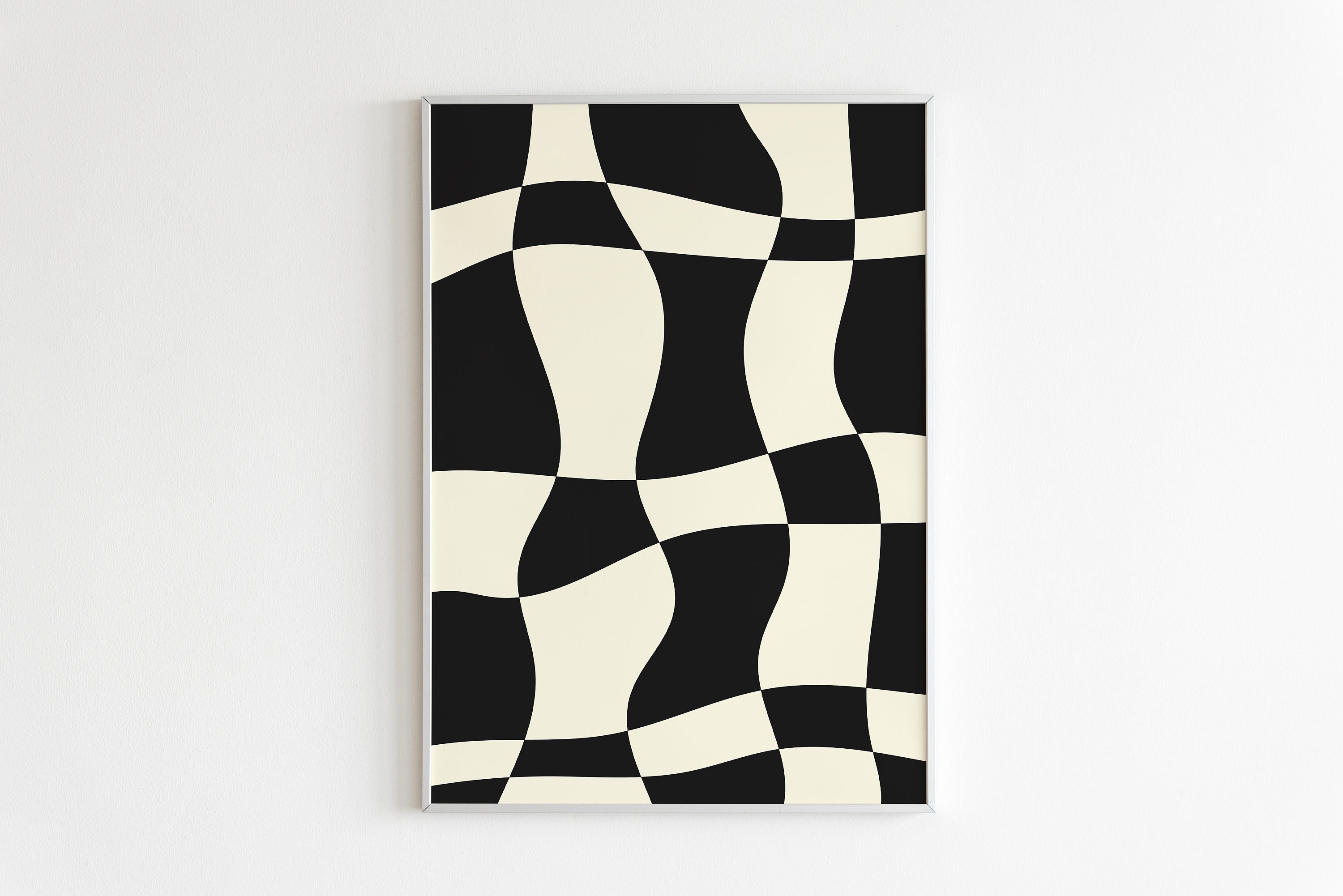Funky Checkered Wavy, Black and Cream Art Print, Checkered Decor ...