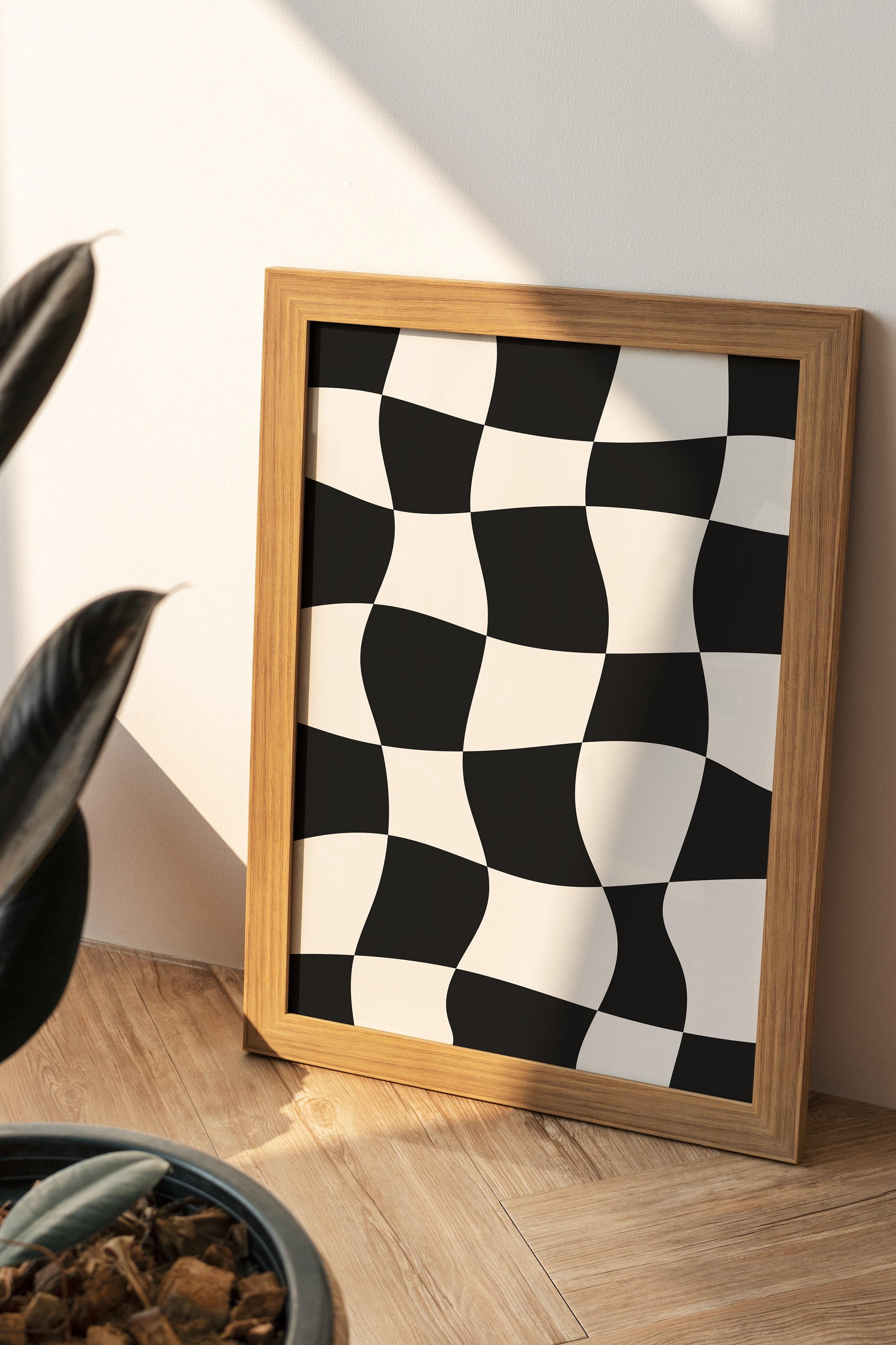Funky Checkered Wavy, Black and White Art Print, Checkered Decor ...