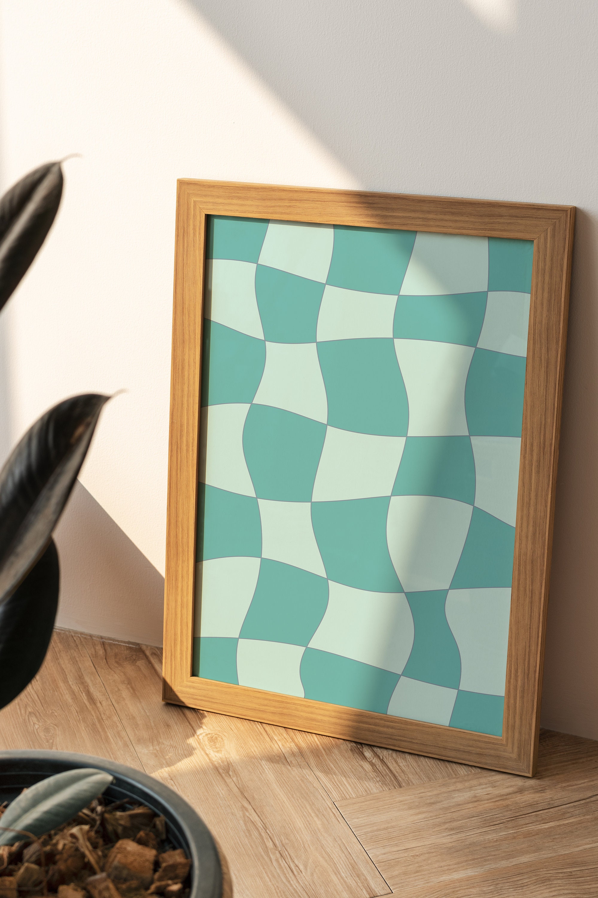 Funky Checkered Wavy, Turquoise and Teal Art Print, Checkered Decor ...
