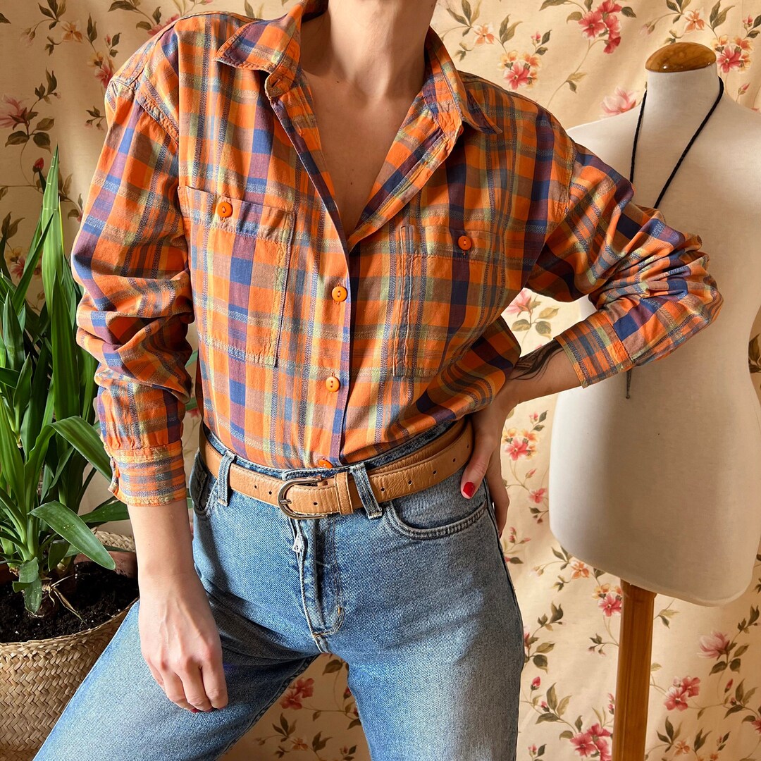 Vintage Cottagecore Shirt 90s Cotton, Prairie Button up Washed Rust ...
