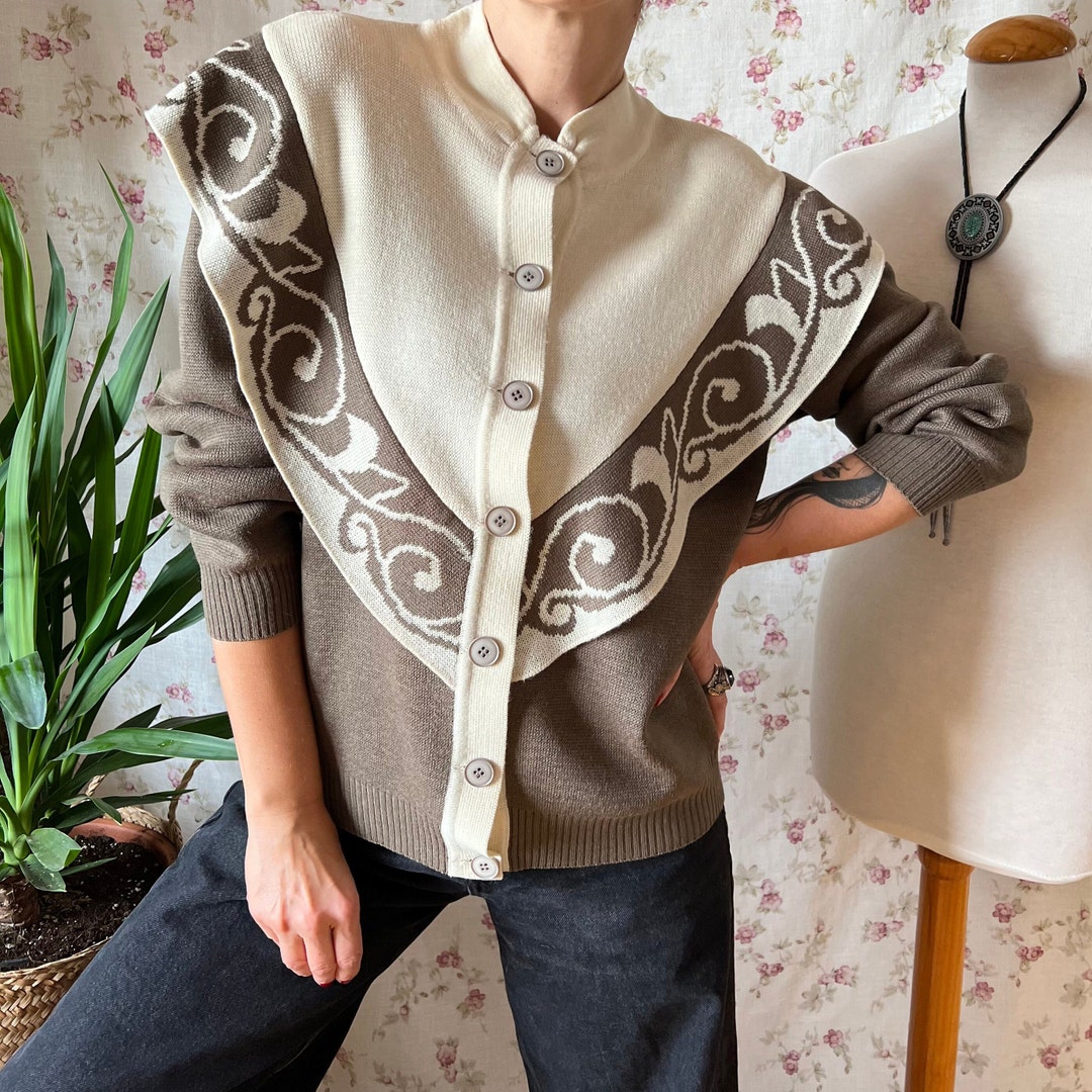 Vintage Bohemian Cardigan Art Deco Victorian Wool Baroque 80s Folk ...