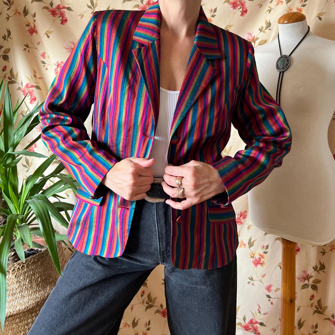 Vintage Silk Jacket Monsoon 90s S M, Colourful Metallic Blazer Clown ...