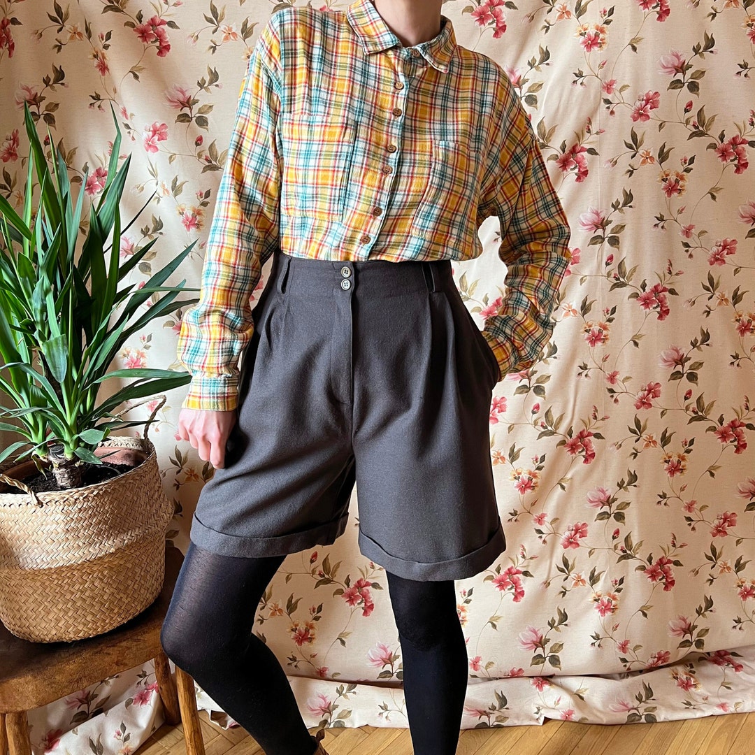Vintage Wool Shorts Dark Academia Librarian Bermuda Autumn Culottes 90s ...