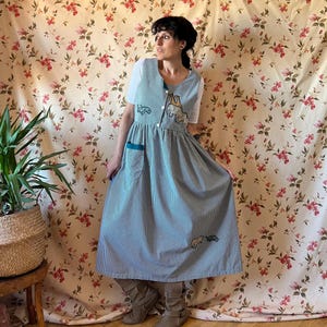 Vintage Pinafore Dress L Animal Patchwork Gingham 90s, Babydoll Midi ...