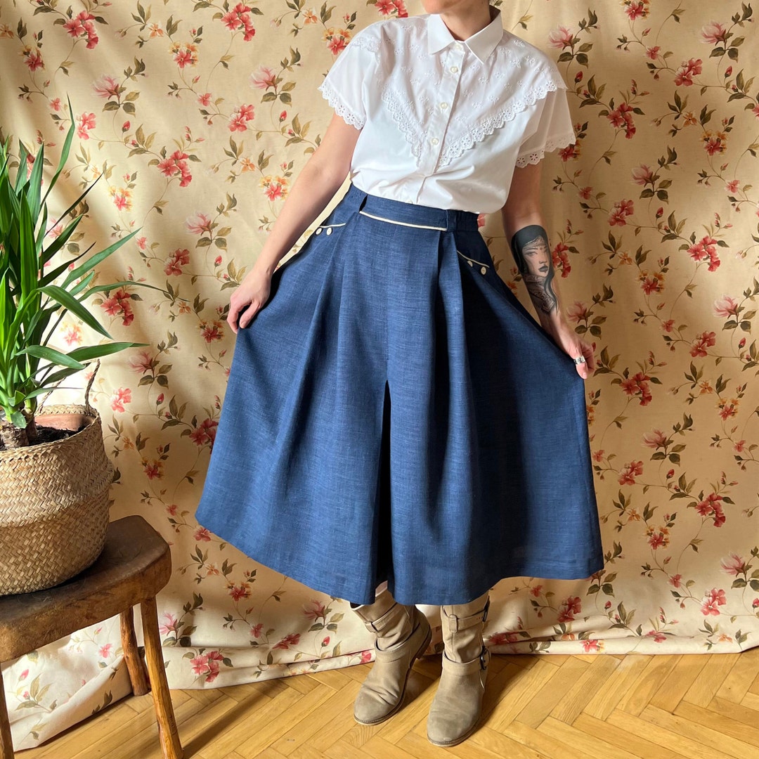 Vintage Culottes Style Midi Skirt By Meico 80s Coquette Preppy