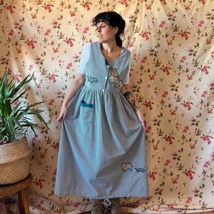 Vintage Pinafore Dress L Animal Patchwork Gingham 90s, Babydoll Midi ...