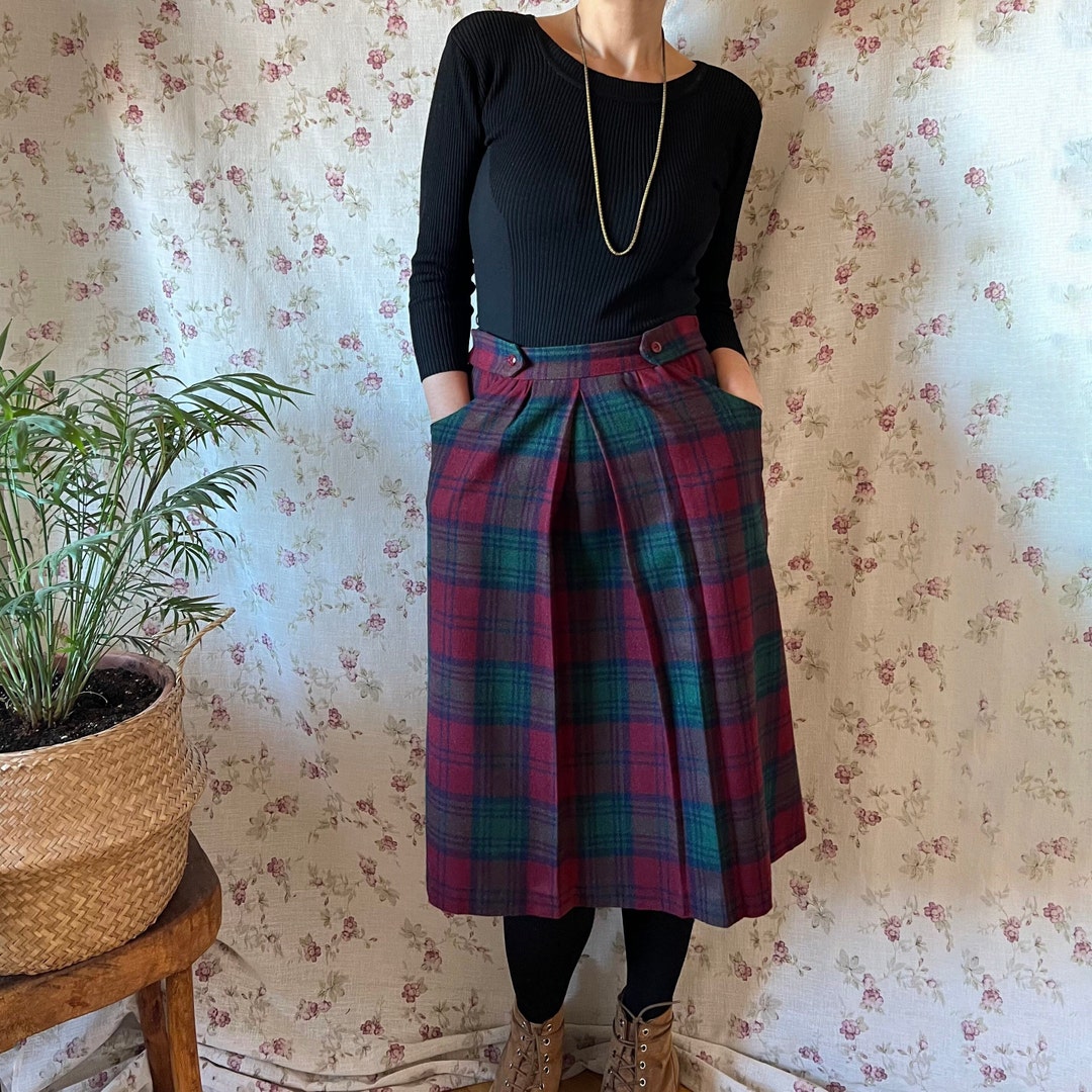 Vintage Preppy Tartan Midi Skirt 80s Librarian Dark Academia Goblin ...