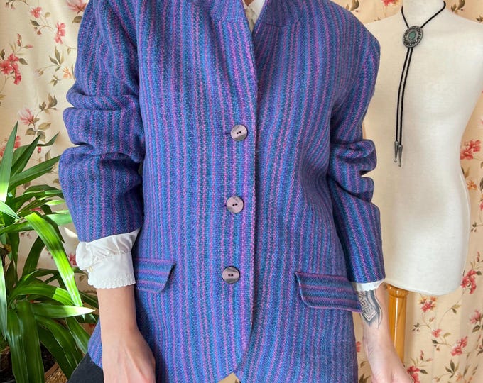 Vintage Victorian Folk Wool Jacket 70s L, Winter Lavender Blazer Hippy ...