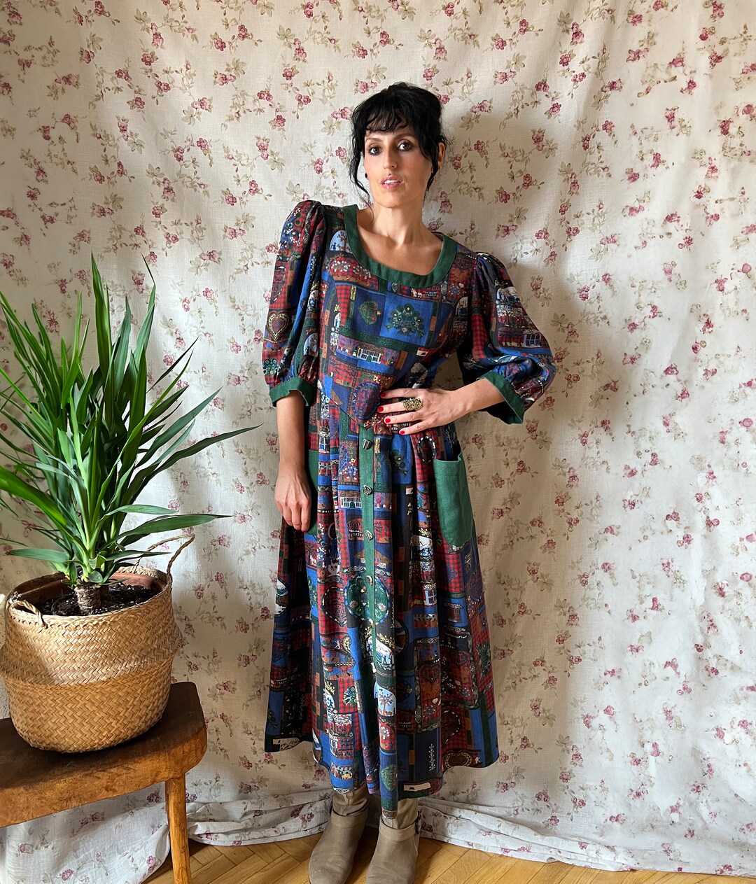 Vintage Folk Dirndl Dress by Sportalm XL, Alpine Trachten 80s Milkmaid ...