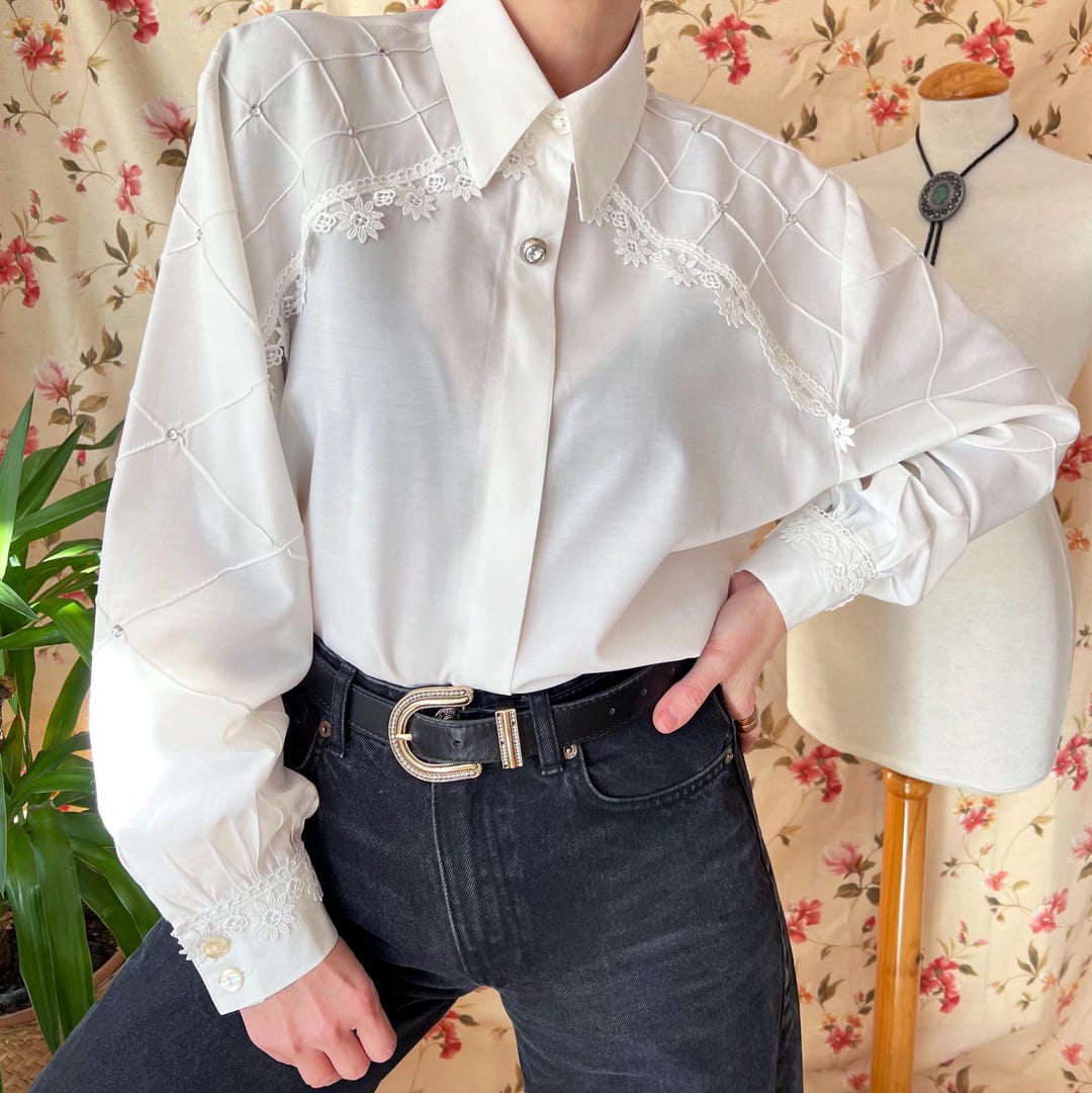 Vintage Medieval Style Shirt Lace 80s L, Victorian Baroque Romantic ...