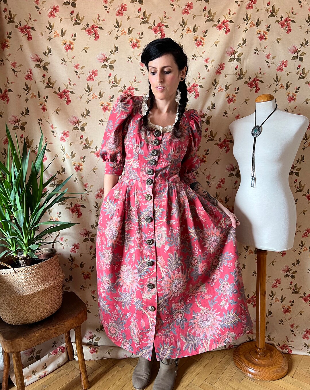 Vintage Dirndl Dress, Prairie Folk Lace Romantic Trachten Austrian ...