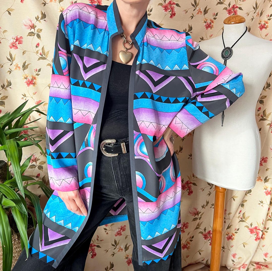 Vintage Colourful Duster Festival 90s L XL M , Aztec Tunic Artsy Beach ...