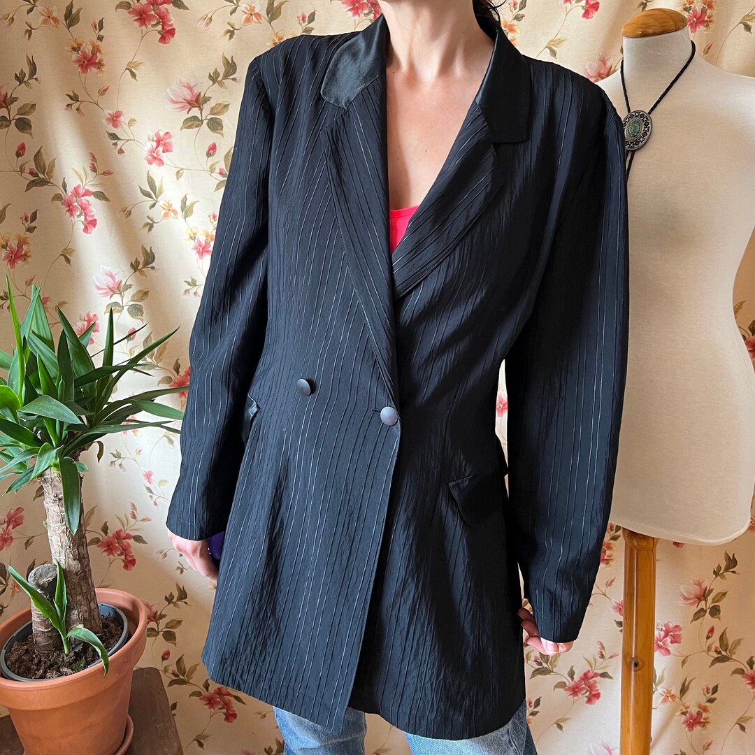 Vintage Shiny Frac Jacket 80s M L, Shiny Blazer Light Glam Long Duster ...