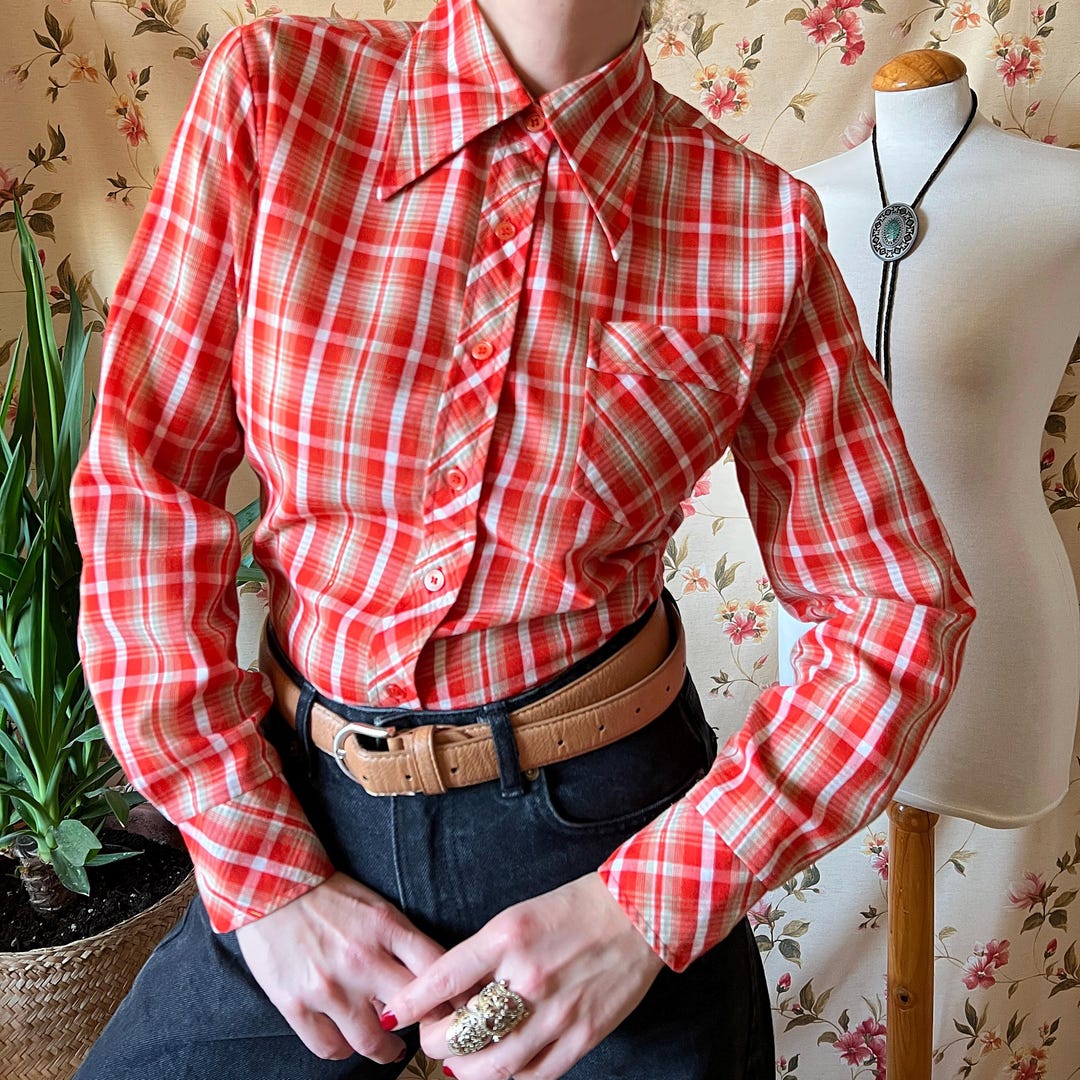 Vintage 70s Rodeo Style Shirt Dagger Collar M, Shiny Western Gold ...