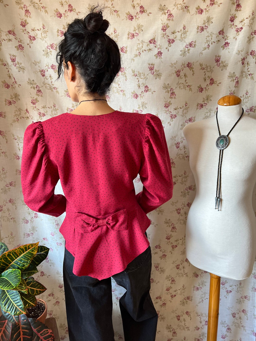 Vintage Romantic Back Bow Blouse, 80s Coquette Poppy Academia Puffy ...