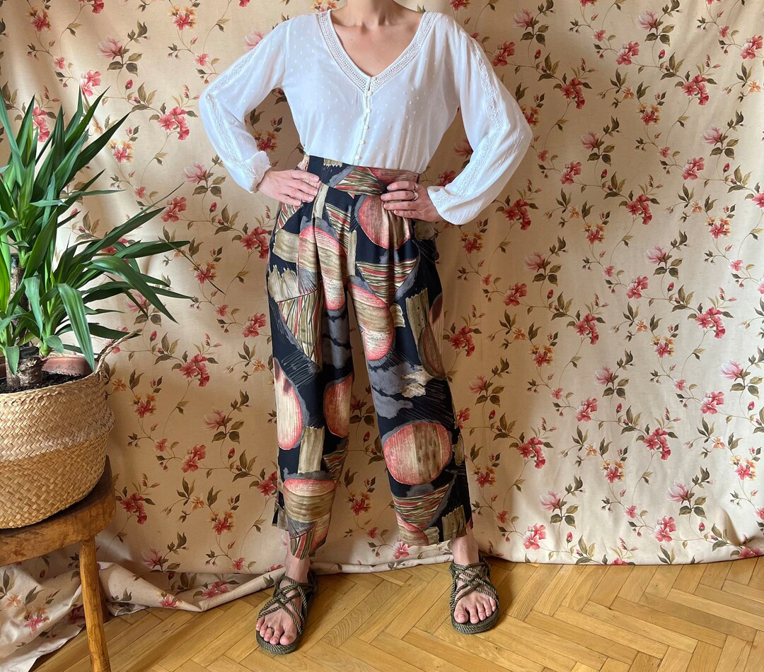 Vintage Ethnic Harem Pants 90s M, Retro Viscose Trousers Funky ...