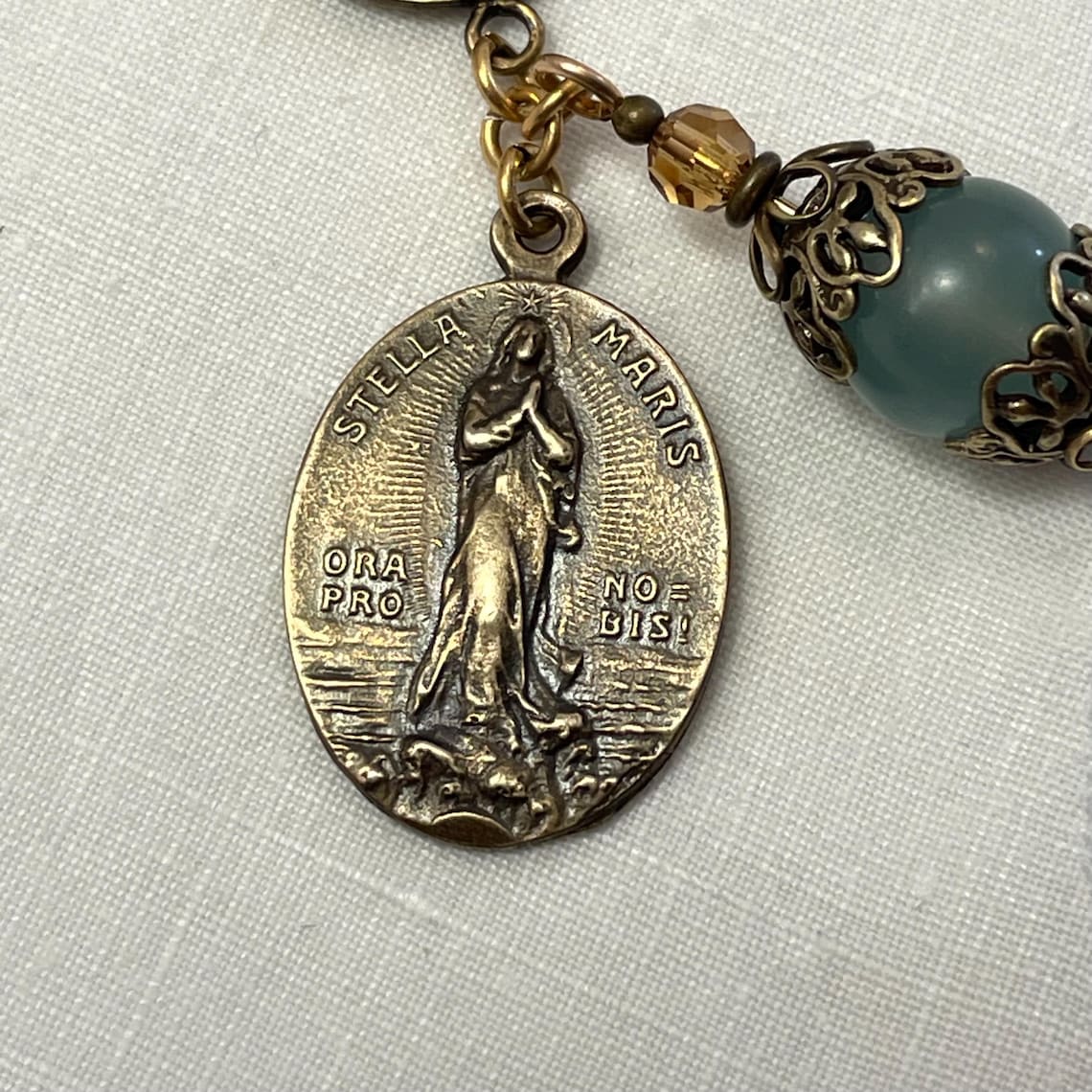 Stella Maris Rosary, Bronze Star Crucifix, Lemurian Aquatine Calcite - Etsy