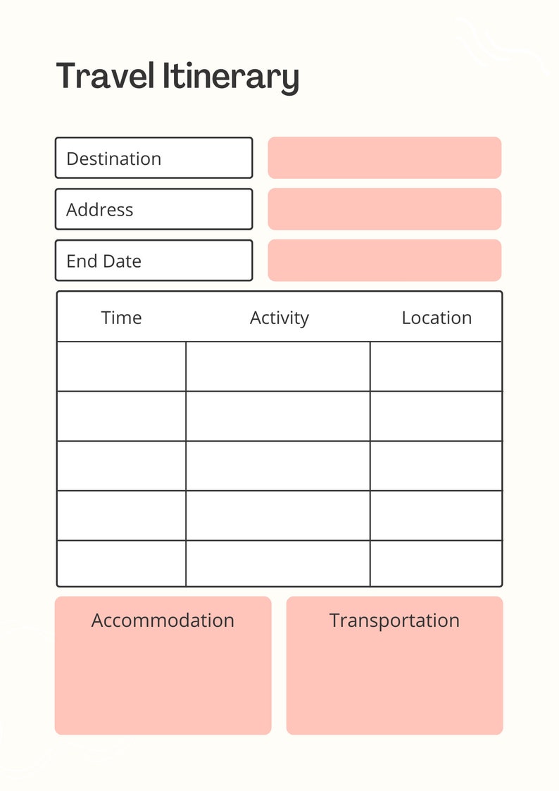Travel Itinerary Printable | Daily Trip Itinerary | Daily Printable ...