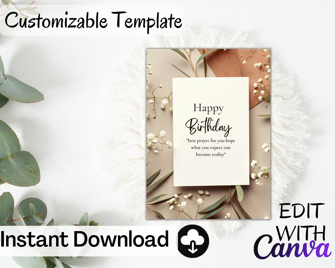 Printable Birthday Card, Digital Downloadable Happy Birthday Card ...