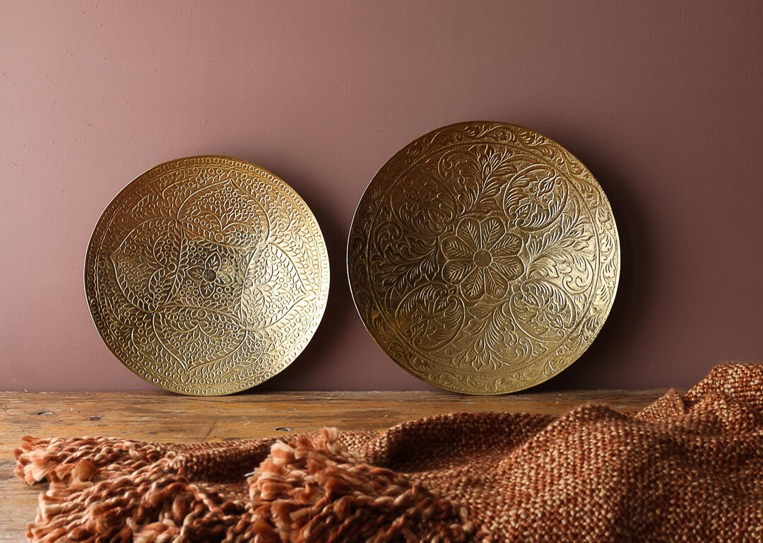 Decorative Metal Plate With Rough Brass Gold Finish | Home Accent ...