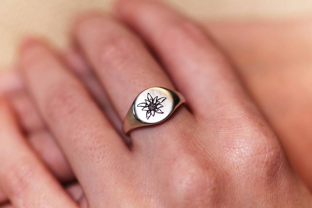 Edelweiss Silver Signet Ring, Meaningful Gift, Courage, Brave, Language ...