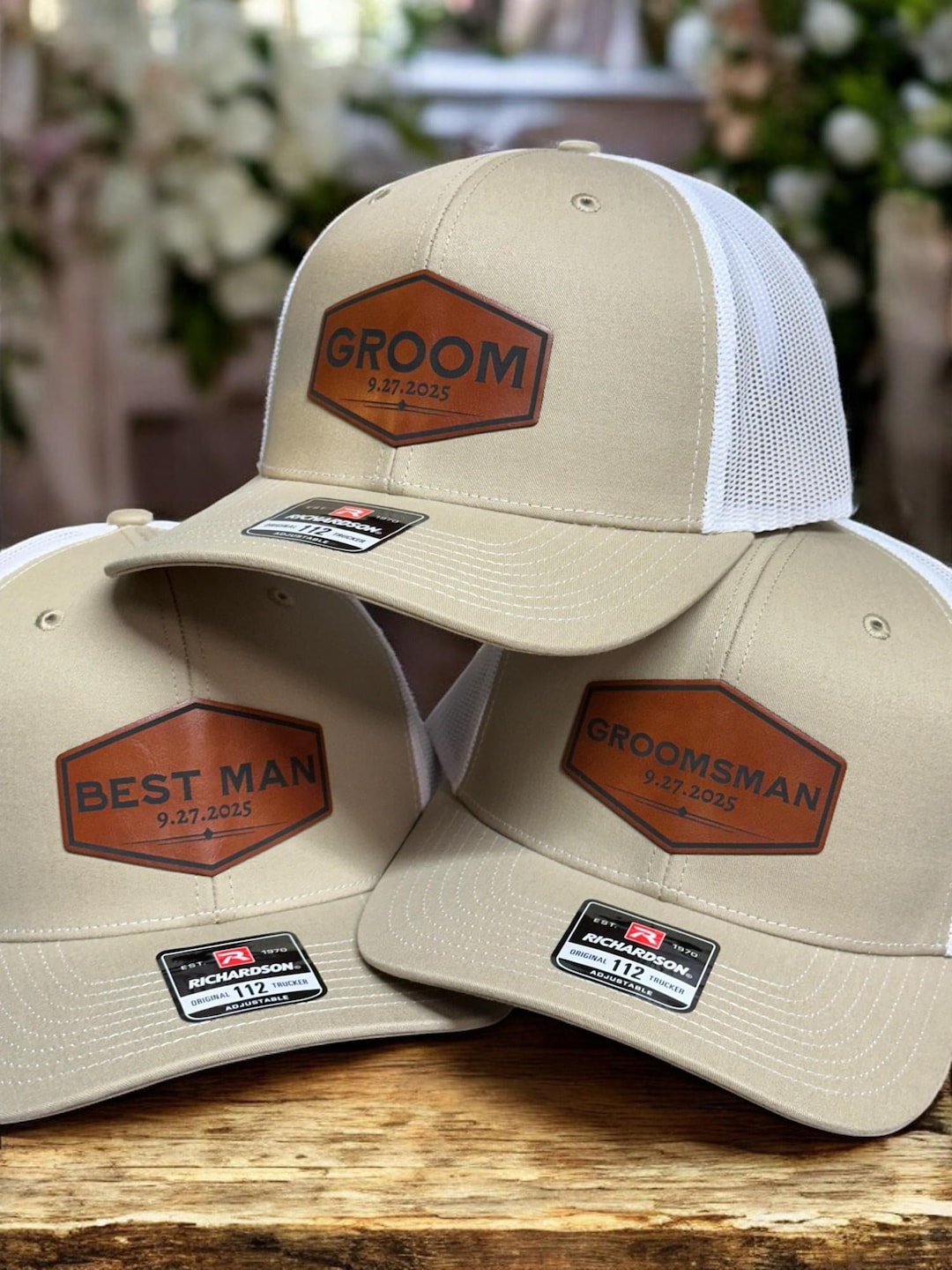 Groom Hat, Custom Leather Patch, Richardson 112, Wedding Hats, Custom ...