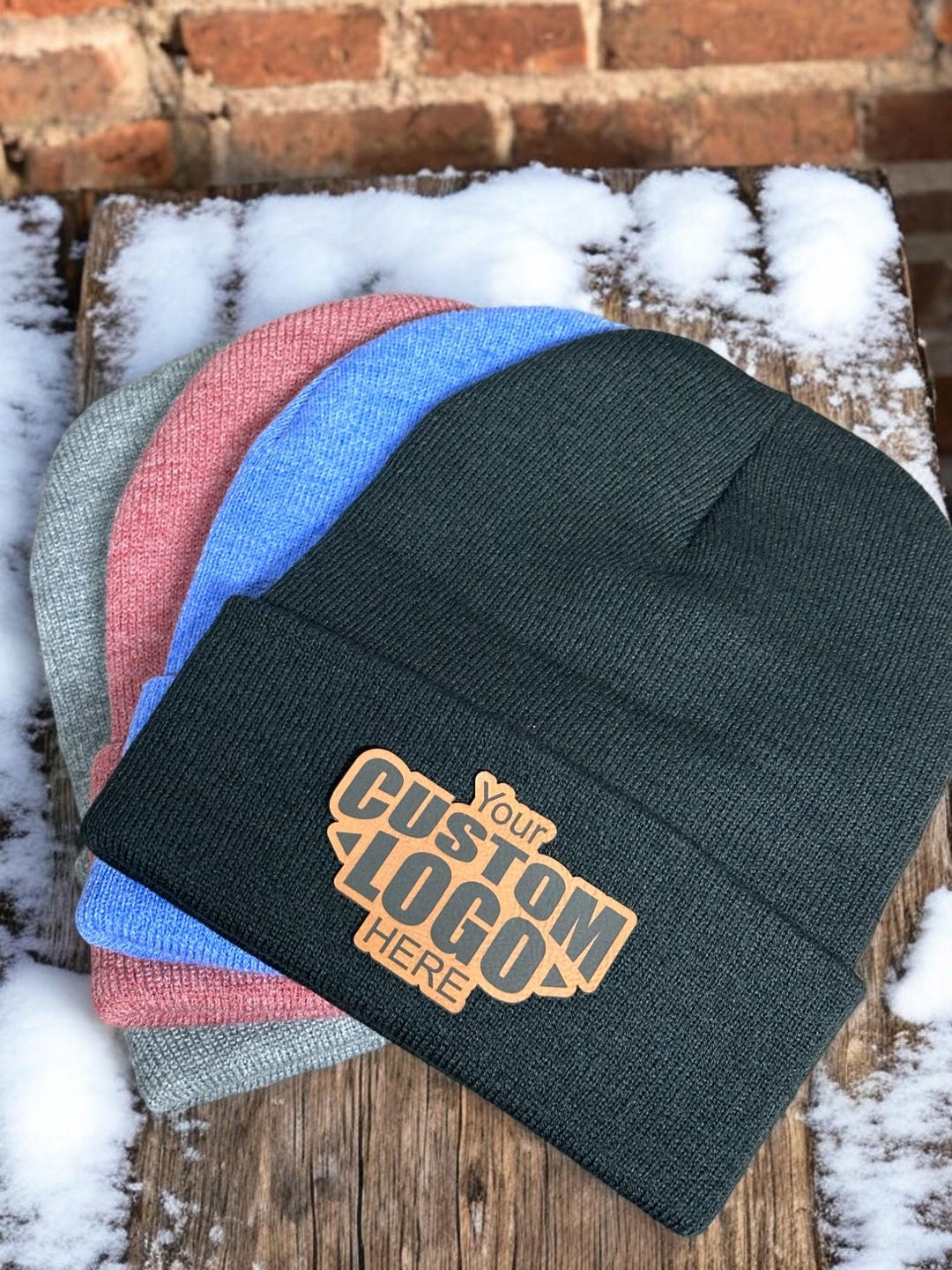 Custom Logo Cuffed Beanie: Personalized Leather Patch Beanie - Etsy