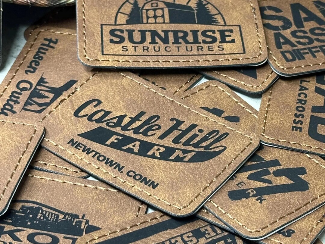 Custom Logo Iron on Patches With Stitching, Business Swag, Leatherette ...