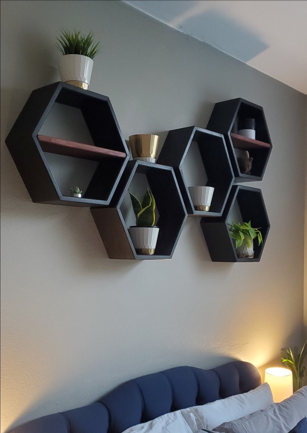 Black Wood Hexagon Shelves - Etsy