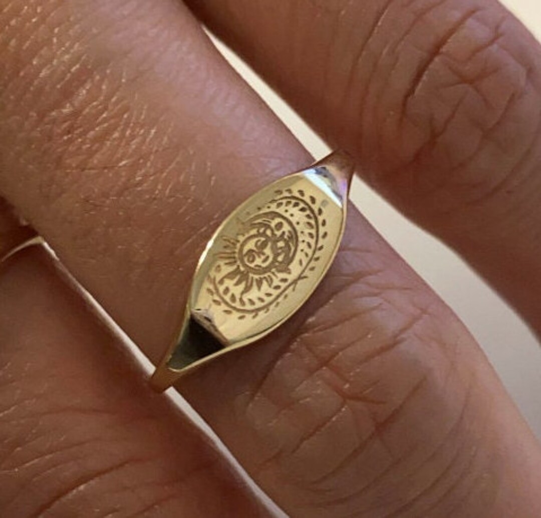 14k Gold Sun Moon Ring / Signet Ring Gold / Sun Signet Ring / Moon ...