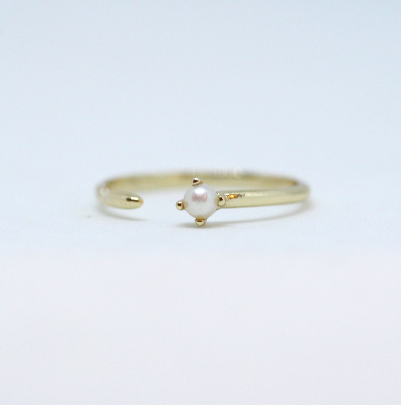 Minimalist Pearl Ring, Simple Pearl Wedding Band, Pearl Open Ring,14k ...
