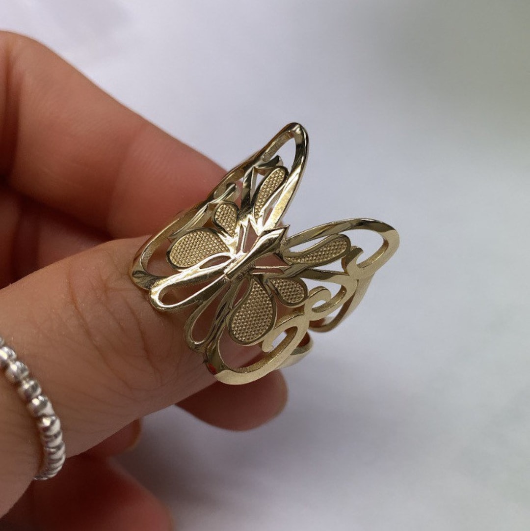 18k Gold Butterfly Ring / Big Butterfly Ring / Bold Ring Gold - Etsy