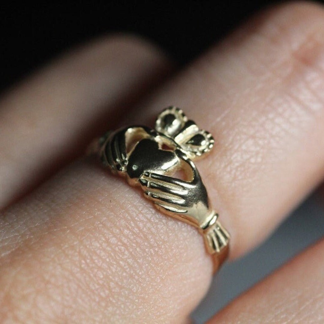 24k Claddagh Ring, 14k Gold Claddagh Ring, Simple Gold Ring, 14k Yellow ...