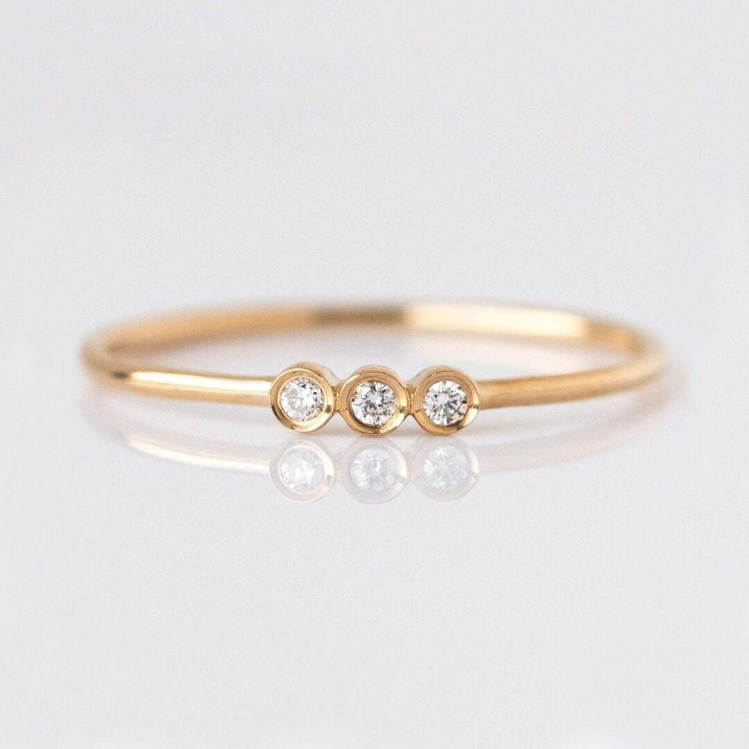 14k Diamond Ring / Diamond Stackable Ring / Stacking Rings / Simple ...