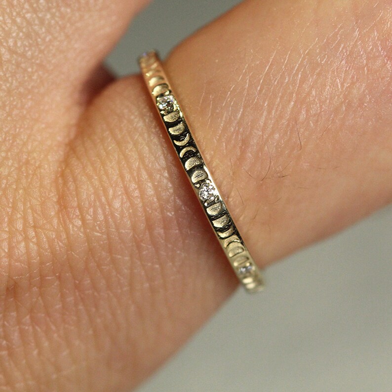 Moon Engraving Ring Diamond Eternity Band White Gold 14k - Etsy