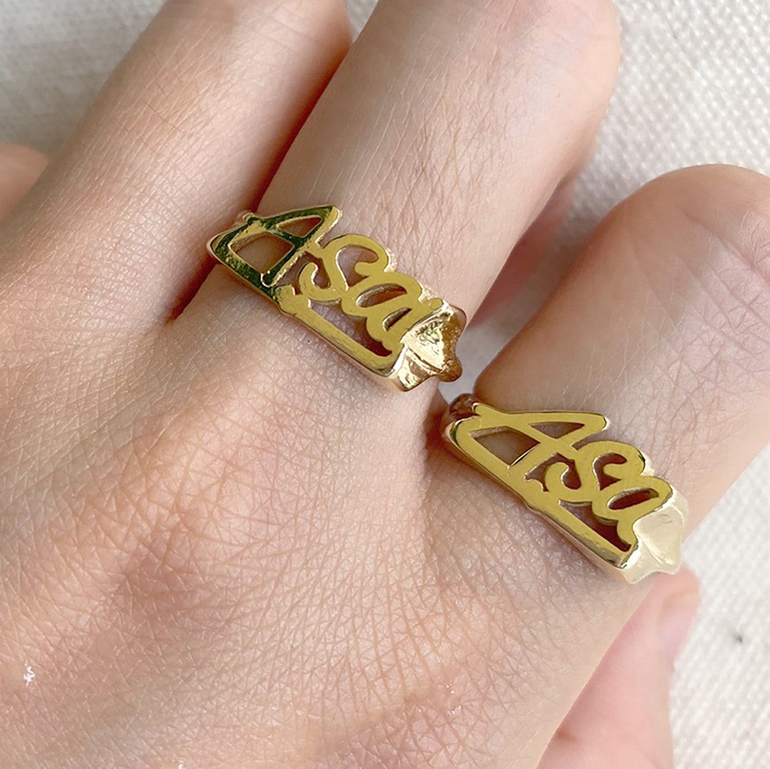 14k Gold Name Ring / Customized Name Ring, 14k Solid Gold Name Ring ...