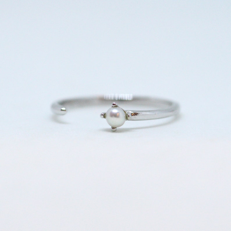 Minimalist Pearl Ring, Simple Pearl Wedding Band, Pearl Open Ring,14k ...