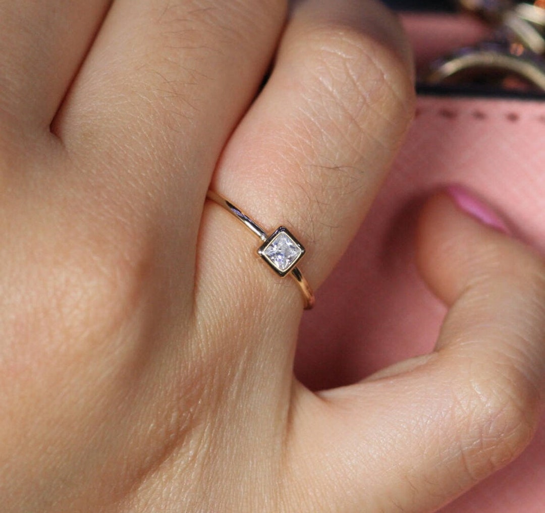 Square Diamond Ring, Natural Diamond Ring, Real Diamond Engagement Ring ...