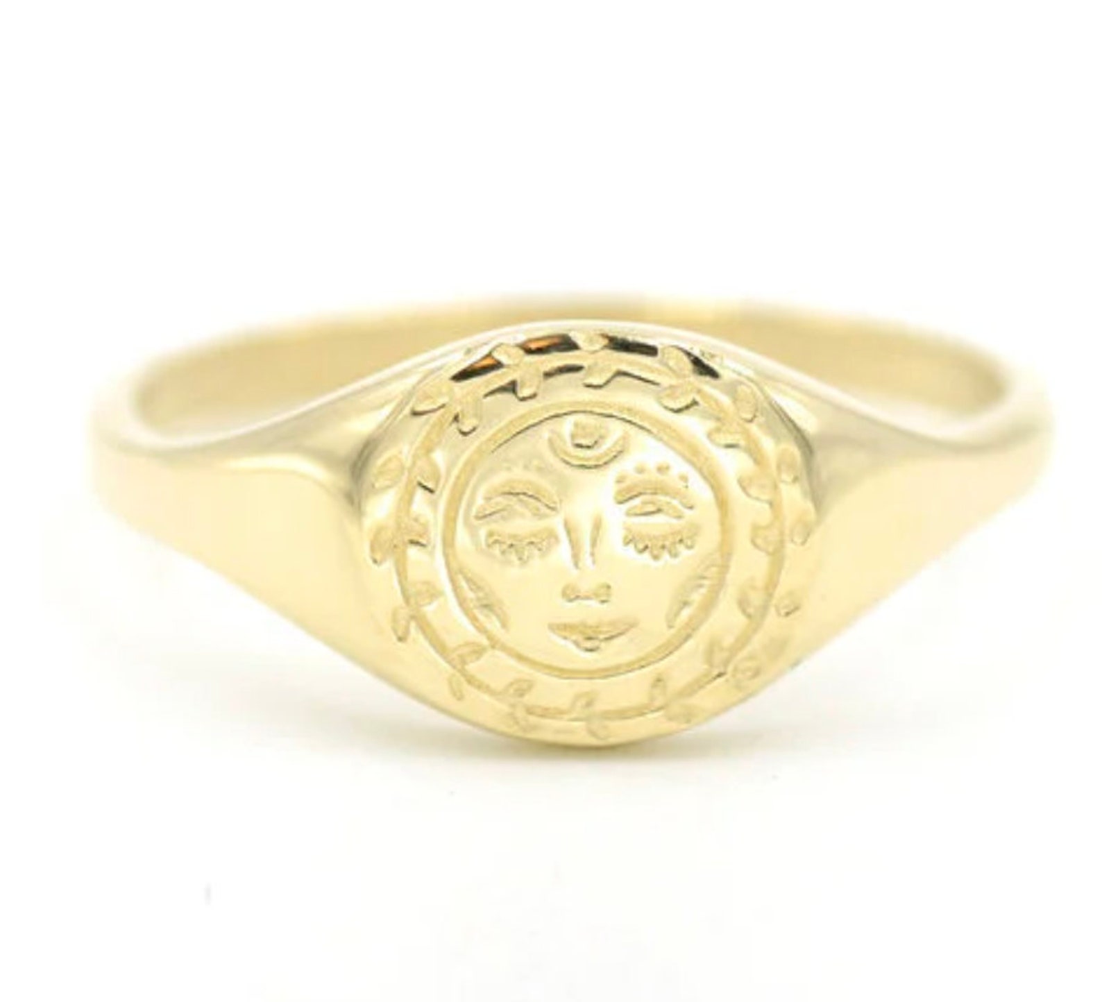 Sun and Moon Engraving Ring 10k 14k 18k Solid Gold Any - Etsy
