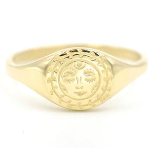 Sun and Moon Engraving Ring, 10k, 14k, 18k Solid Gold, Any Size ...
