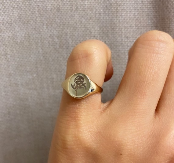 Flower Signet Ring 14k Signet Ring Birthday Flower Ring / | Etsy