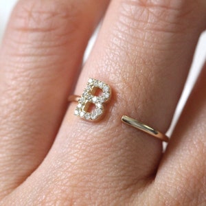 Adjustable Diamond Initial Rings Gold / Initial Rings for Women 14k Gold, Diamonds Initial Rings ...