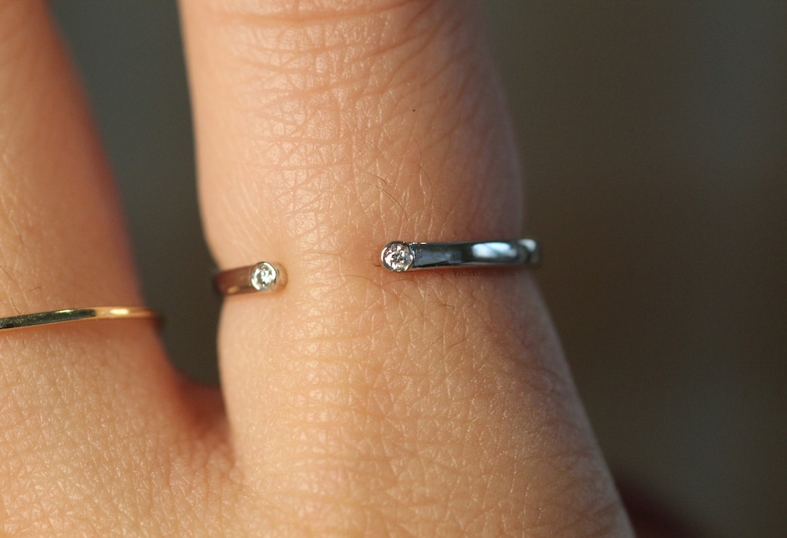 Diamond Open Cuff Ring 14k 18k Platinum Diamond Stacking - Etsy