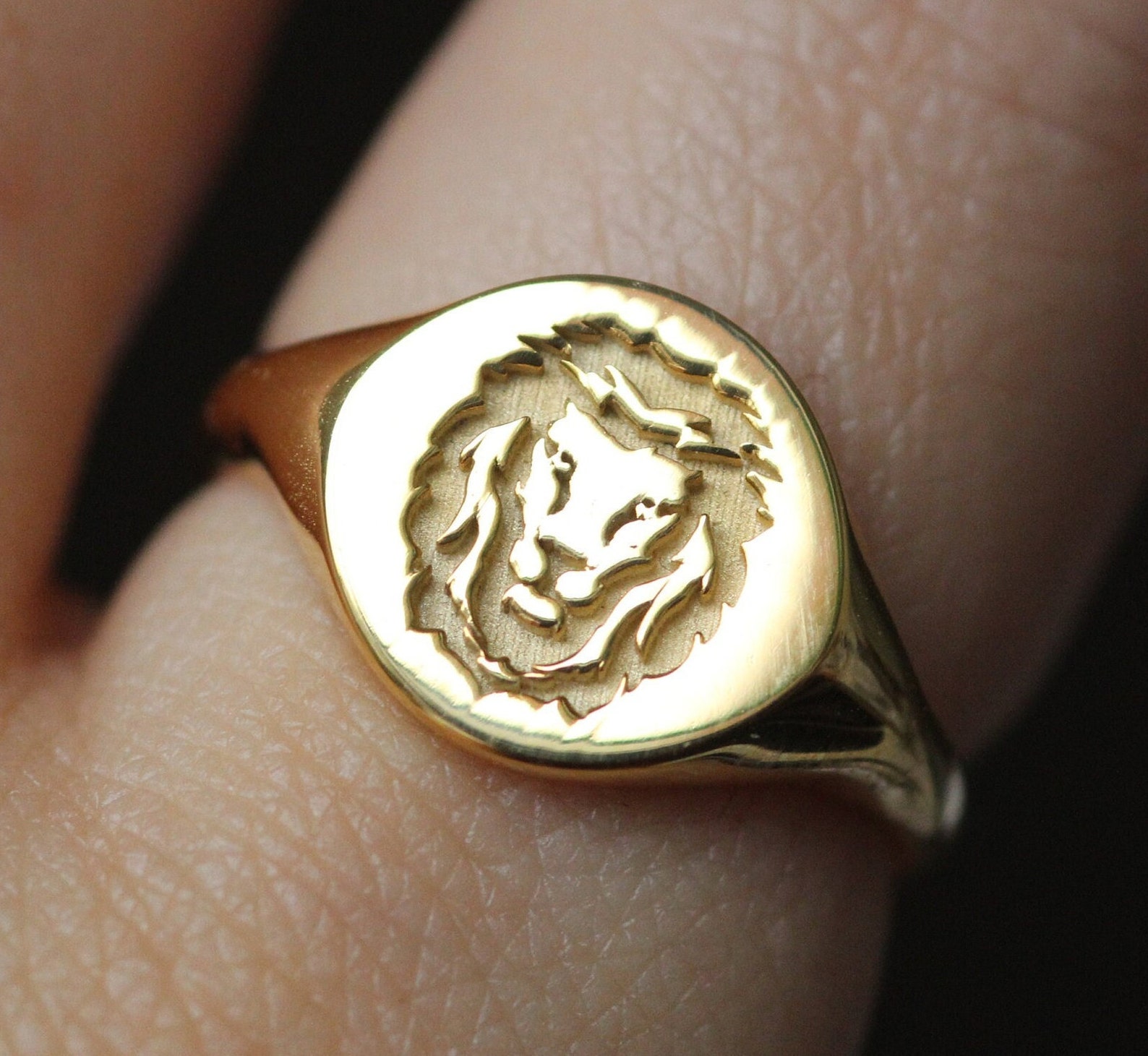 Lion Signet Ring / 14k Signet Ring/ 18k Signet Ring Women - Etsy
