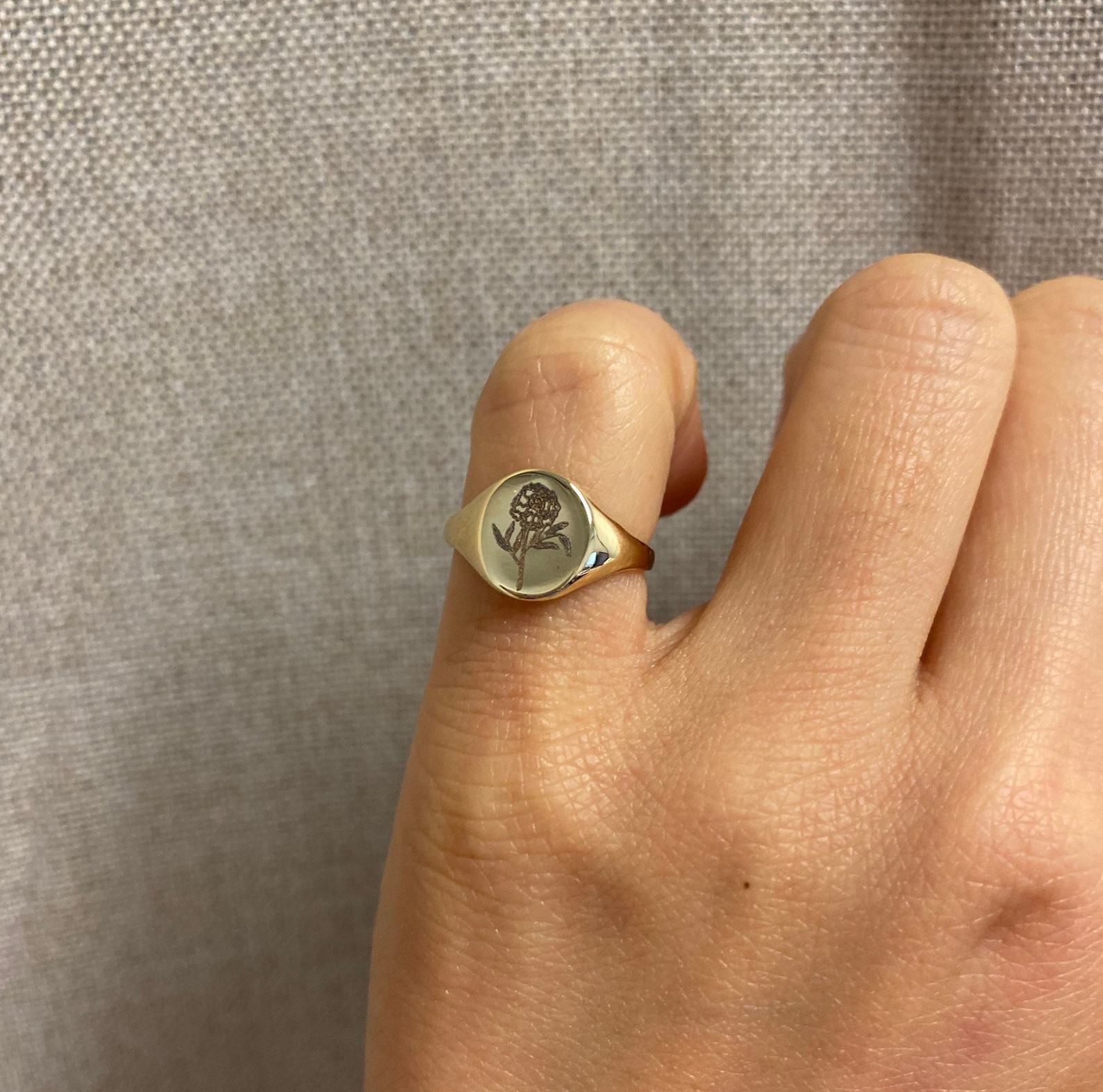 Flower Signet Ring 14k Signet Ring Birthday Flower Ring / - Etsy