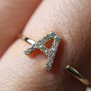 Adjustable Diamond Initial Rings Gold / Initial Rings for Women 14k Gold, Diamonds Initial Rings ...