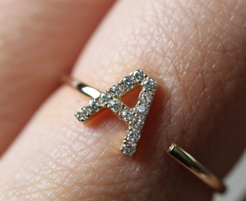 Adjustable Diamond Initial Rings Gold / Initial Rings for - Etsy