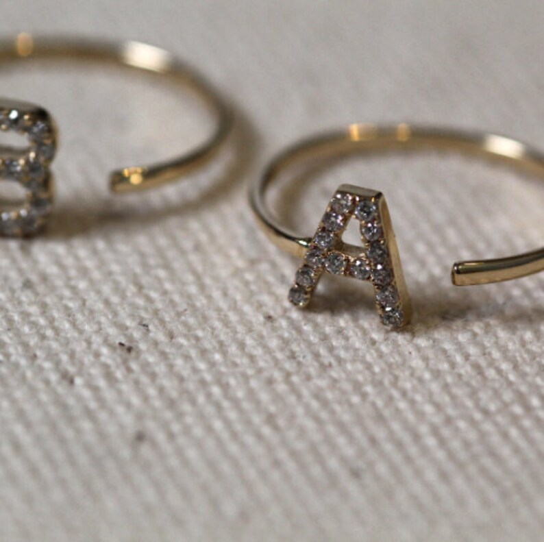 Adjustable Diamond Initial Rings Gold / Initial Rings for - Etsy