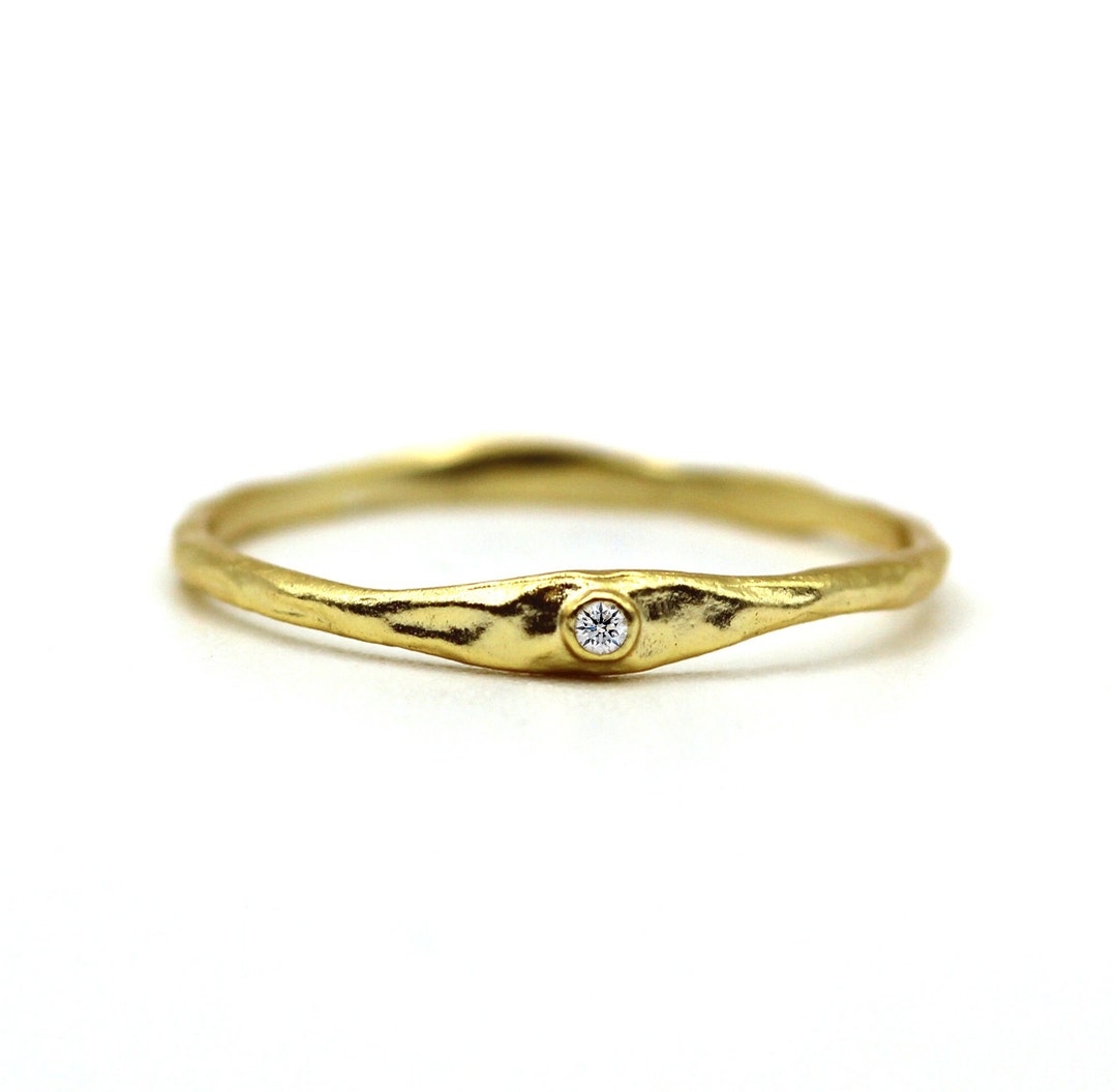 Hammered Ring Gold, Simple Diamond Ring With Hammered Texture, Hand ...